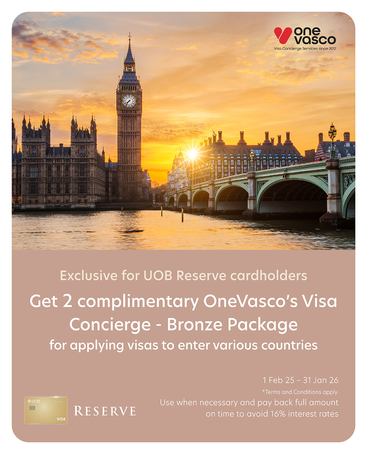 Get 2 complimentary OneVasco’s Visa Concierge - Bronze Package for applying visas to enter various