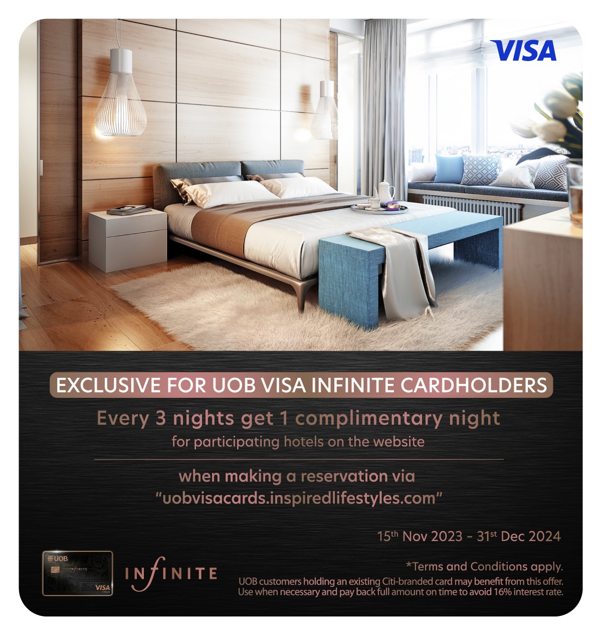 Exclusive for UOB Visa Infinite cardholders, Every 3 nights get 1 complimentary night