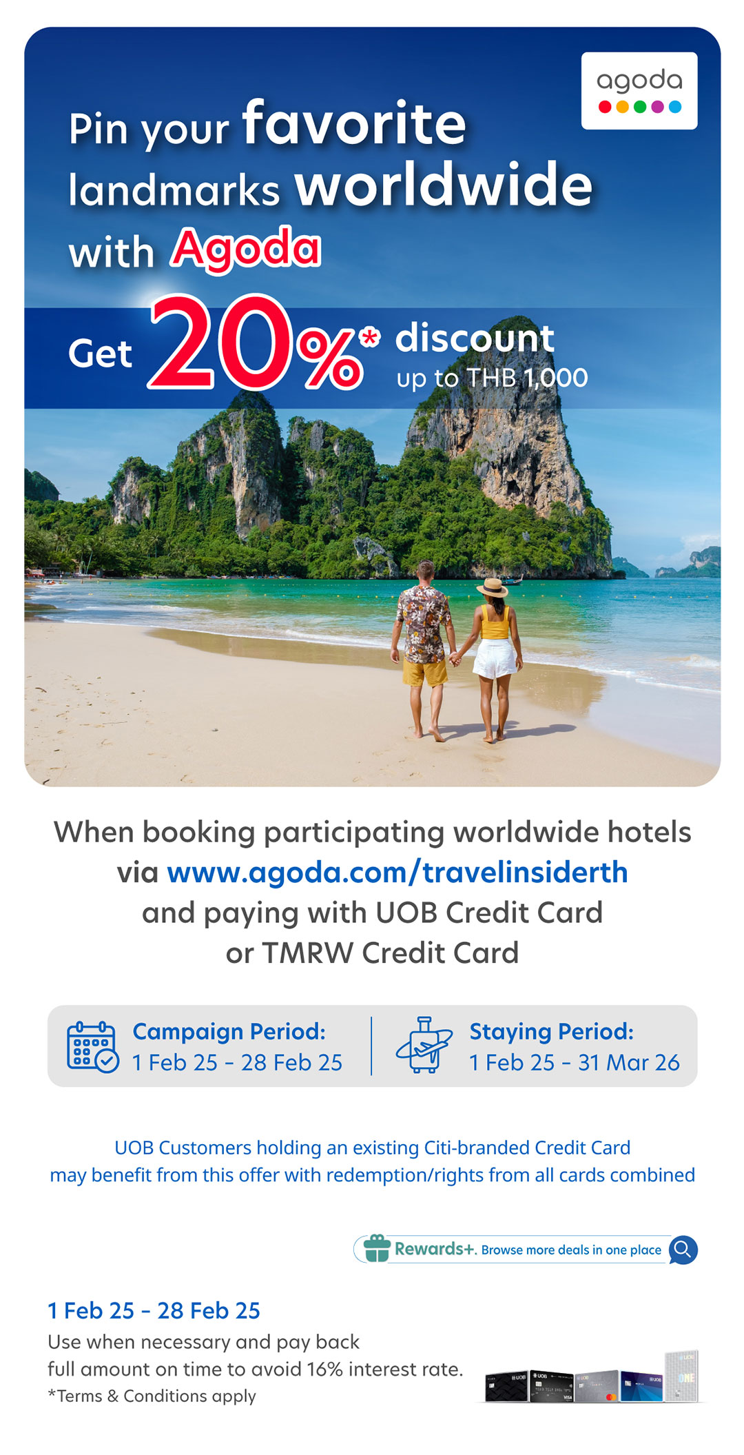 Get 20% hotels discount up to THB 1,000 when booking via Agoda