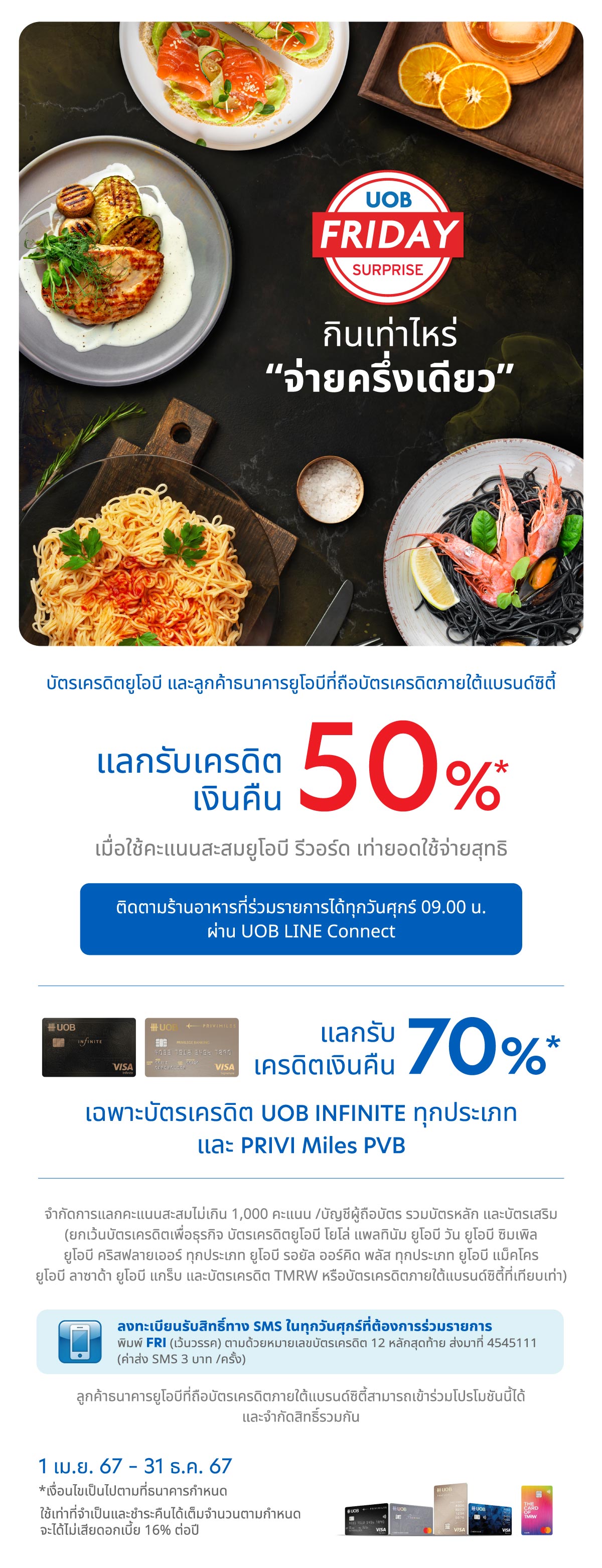 UOB Friday Surprise “กินเท่าไหร่ จ่ายครึ่งเดียว” ทุกวันศุกร์