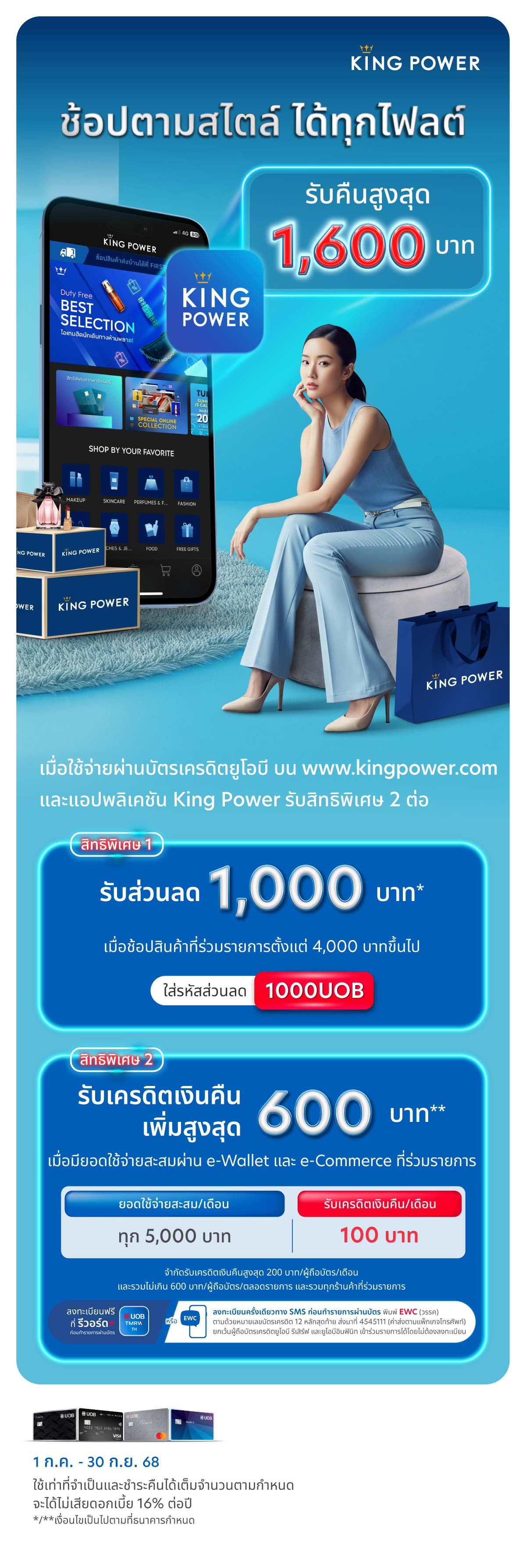 ช้อปตามสไตล์ ได้ทุกไฟลต์ รับคืนสูงสุด 1,600 บาท กับสิทธิพิเศษ 2 ต่อที่ King Power Online