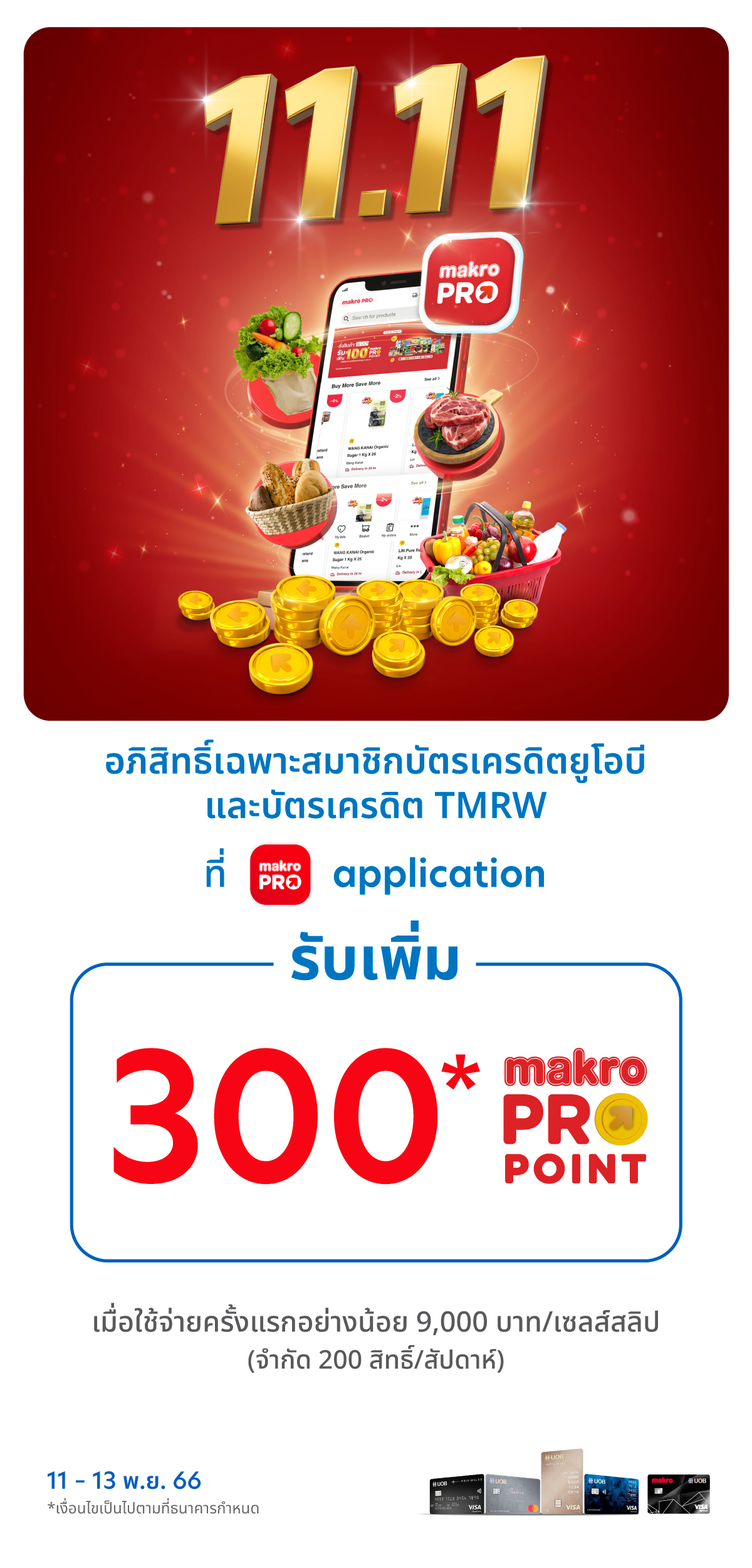 รับพ้อยท์เพิ่ม 11.11 ช้อปเพลินกับบัตรเครดิตยูโอบีที่ Makro PRO App