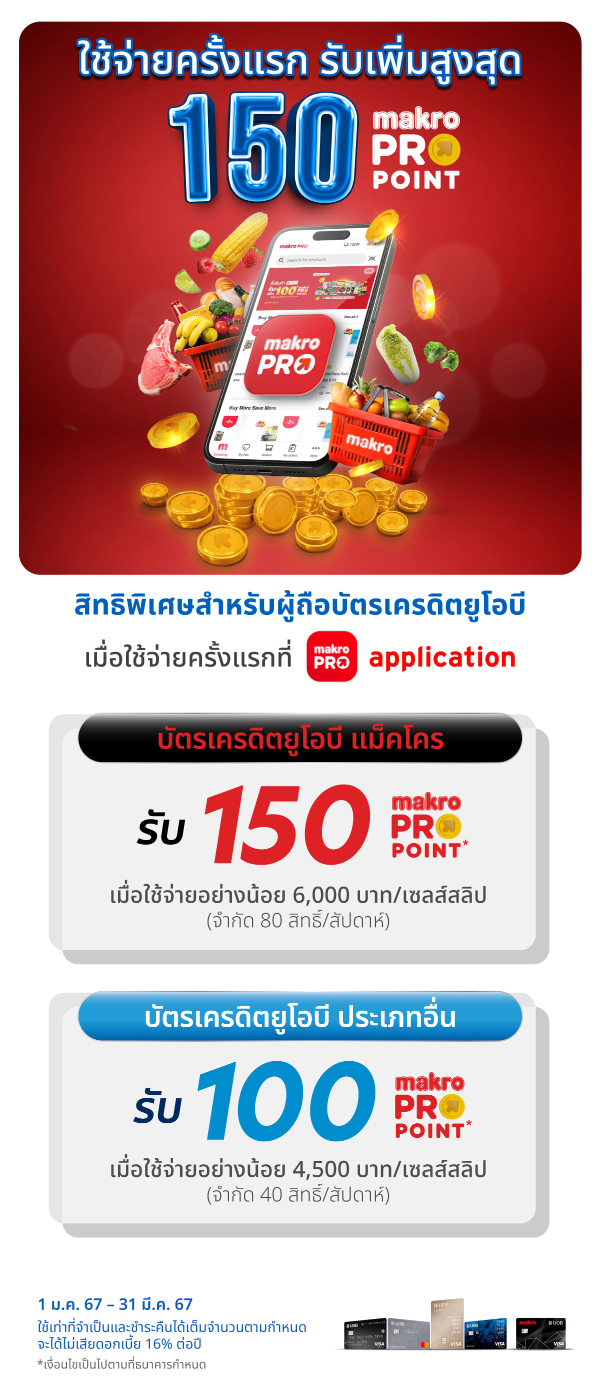 รับแม็คโครโปรพอยท์เพิ่มเมื่อช้อปครั้งแรกกับบัตรเครดิตยูโอบีที่ Makro PRO app